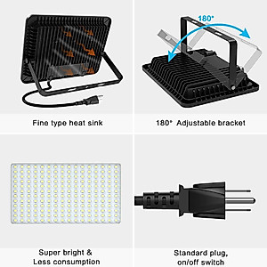 MORSEN 2 Pack 200W LED Flood Light, 20000lm Super Bright Security Lights, UL Certificated Plug, IP66 Waterproof Outdoor Flood Light, 5000K Daylight White Floodlight for Yard, Garden, Garages