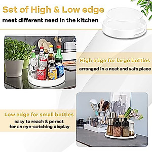 Lazy Susan Organizer for Countertop, 12 Inch & 10 Inch Bamboo Condiment Organizer, Wooden Lazy Susan Turntable Organizer for Cabinet Pantry Kitchen Counter Dining Table Cupboard, Decorative Tray White