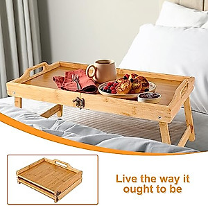 LIVSMON Foldable Bed Tray, Bamboo Breakfast Tray with Folding Legs, Serving Tray for Bed TV Table Desk Laptop Computer Snack Tray
