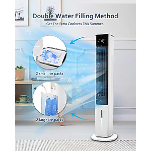 Sunday Living Evaporative Air Cooler, 42 Inch Tower Fan w/Cooling & Humidification, Swamp Fan with Remote Control, 1.3 Gallon Water Tank, 3 Speed & 3 Mode Setting, 12 Hour Timer
