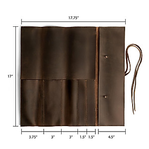 Hide & Drink, Rustic Leather Knife Roll Case (5 pockets), Compact Carry On Bag for Traveling Chefs & Cooks, Kitchen Tool Storage Organizer, Handmade Includes 101 Year Warranty (Bourbon Brown)