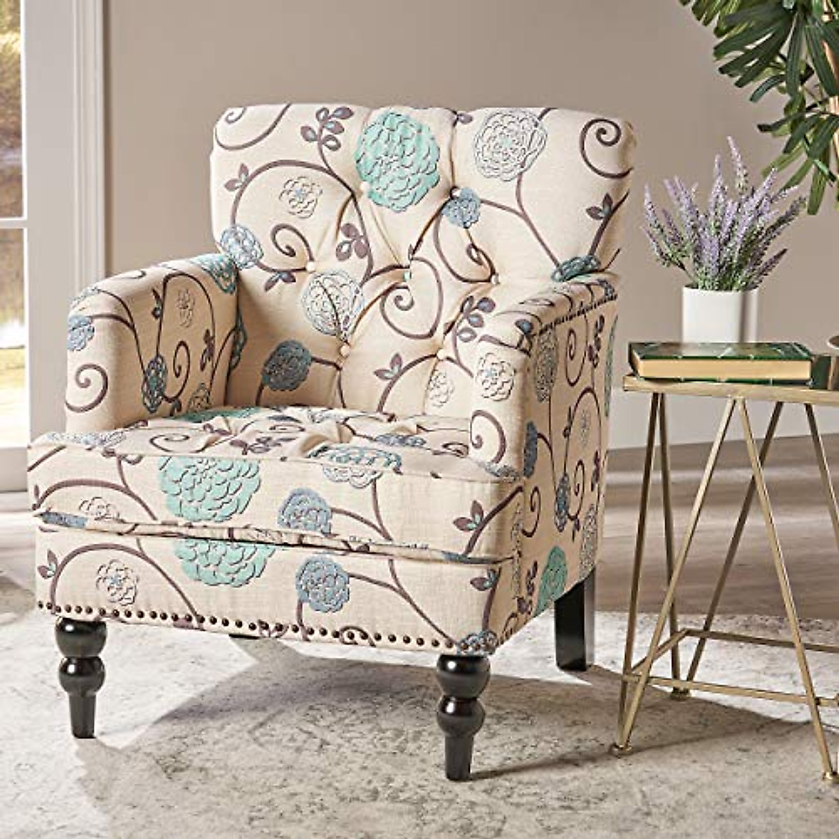 Christopher Knight Home Harrison Fabric Tufted Club Chair, White / Blue