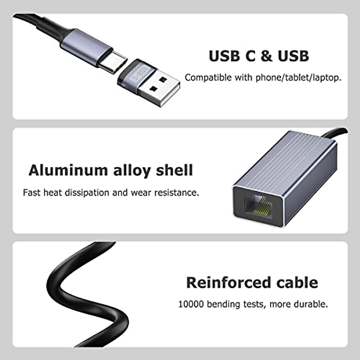 USB C to RJ45 Ethernet LAN Network Adapter + Aluminum USB Male to USB C Female Adapter Compatible with MacBook Pro Air iPad Surface Book Chromebook Dell XPS Galaxy S23