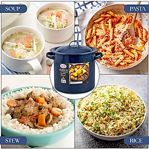 Alpine Cuisine Enamel Steel Dark Blue Speckle Stock Pot 8-qt with Lid, Healthy Cookware Commercial Grade Stockpots, Multi Cooking Pot for Stew, Sauce & Reheat Food, Compatible for Family Meals