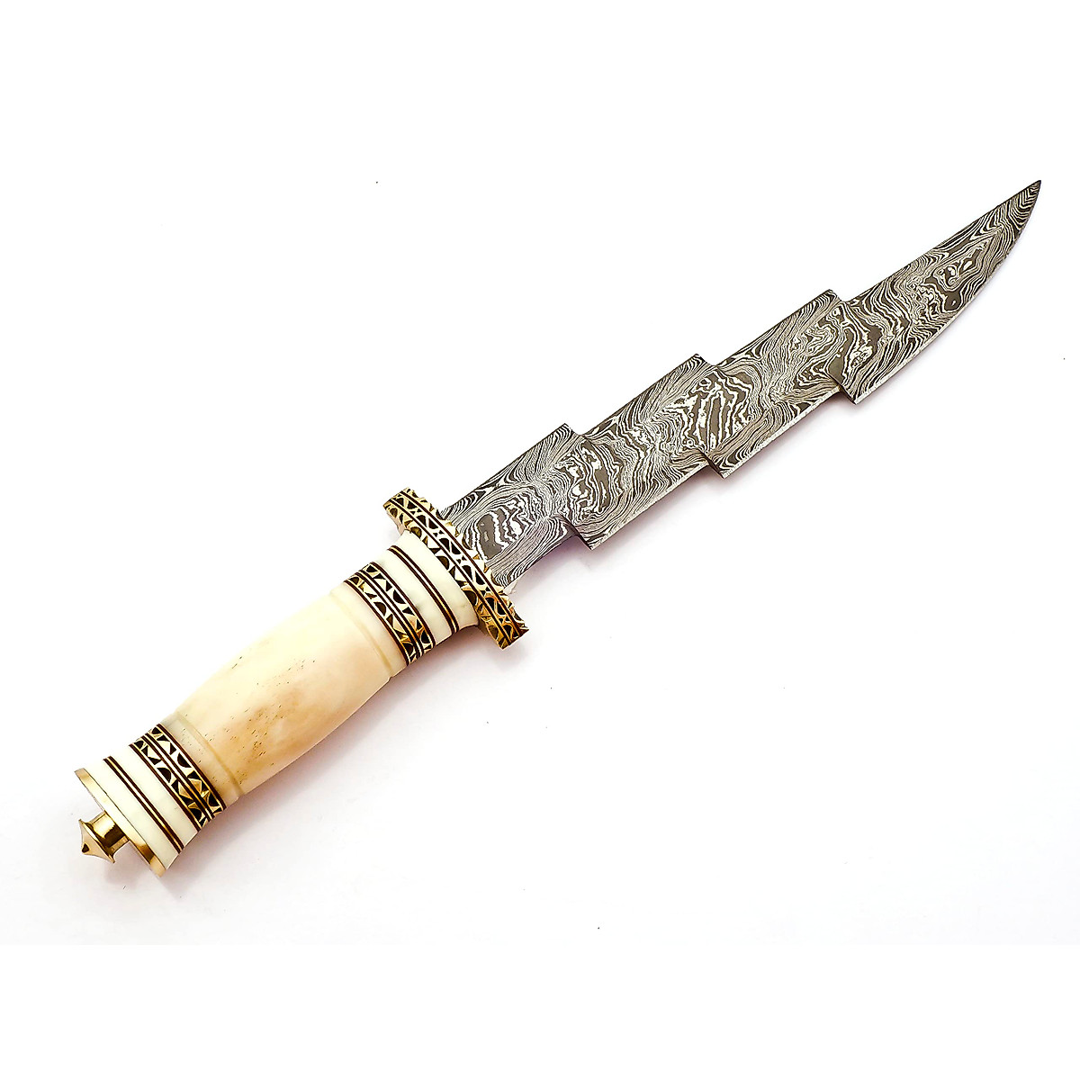 Skokie Knives Custom Damascus Steel Hunting Knife Camel Bone Handle-Handmade Premium Quality Edge Fixed Blade–Multipurpose–Ideal for Survival Camping Hiking Outdoor Every Day Carry Professional