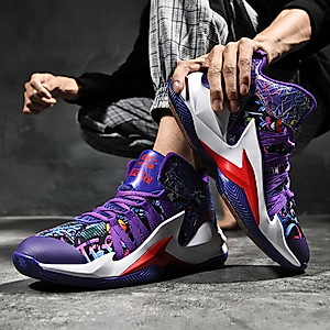 ESXGED Womens Lightweight Basketball Shoes Mens School Training Running Non-Slip Casual Shoes Comfy Sneakers Purple Size 7w/6m