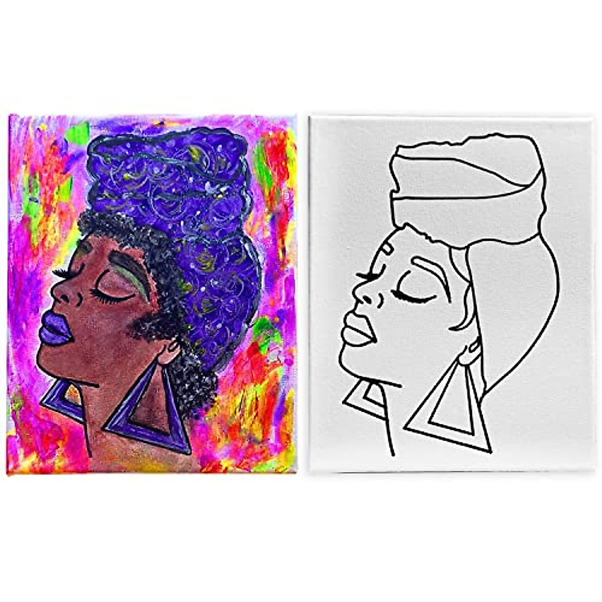 4 PACK 8x10 AFRO QUEEN PAINT PARTY SET 2 | Pre Drawn Stretched Canvas Kit | Birthday Gift | Adult Sip and BLM Party Favor | DIY Virtual Party 2 (8x10 Inches)