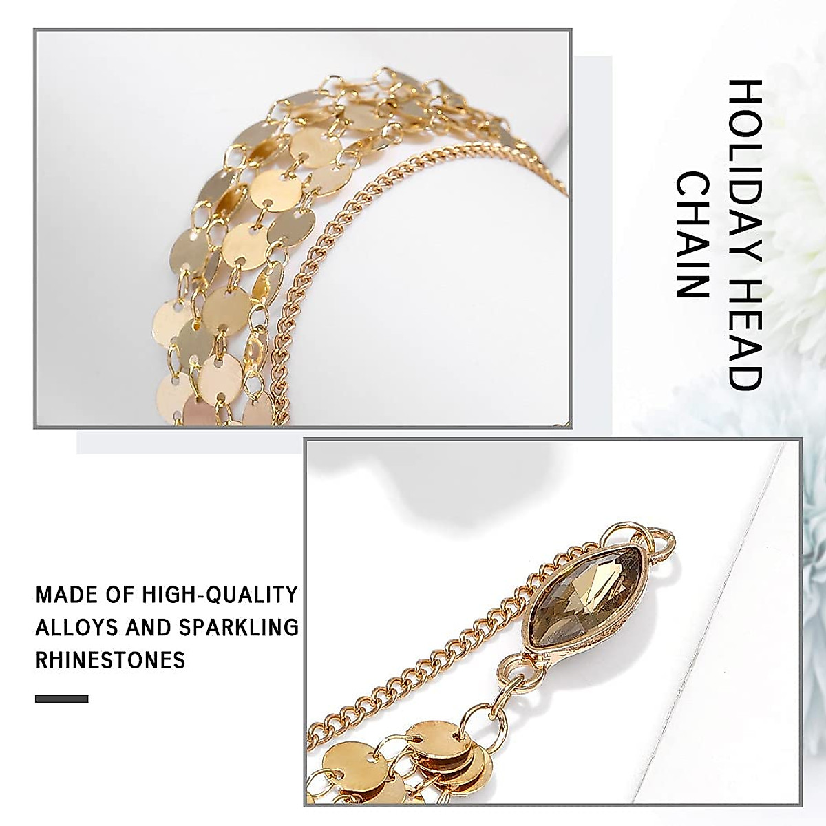 Yean Gold Head Chain Bohemian Hair Jewelry Headpiece Forehead Band Festival Hair Headband Accessories for Women and Girls (Gold)