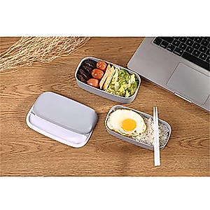 Ellylian 2-In-1 Compartment Bento Adults Lunch Box, Stackable Bento Box, Leakproof Eco-Friendly Bento Lunch Box Meal Prep Containers,Grey