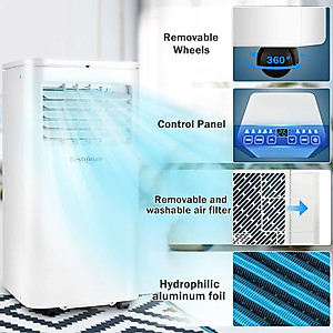 BESTRONAIR Portable Air Conditioner Wifi/Remote Control,10,000 BTU,Cools Up to 350 sq.ft.(6500 BTU SACC) Cool/Dry/Fan/Sleep/Timer Mode,Window Venting Kit Included.