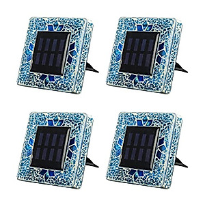 Bell+Howell Disk Lights Solar Ground Lights Mosaic Wireless Auto On/Off Solar Pathway Garden Outdoor Lighting with 6 LED Bulbs for Lawn, Patio, Garden, Yard, Pathways Waterproof, 4 Pack - Blue