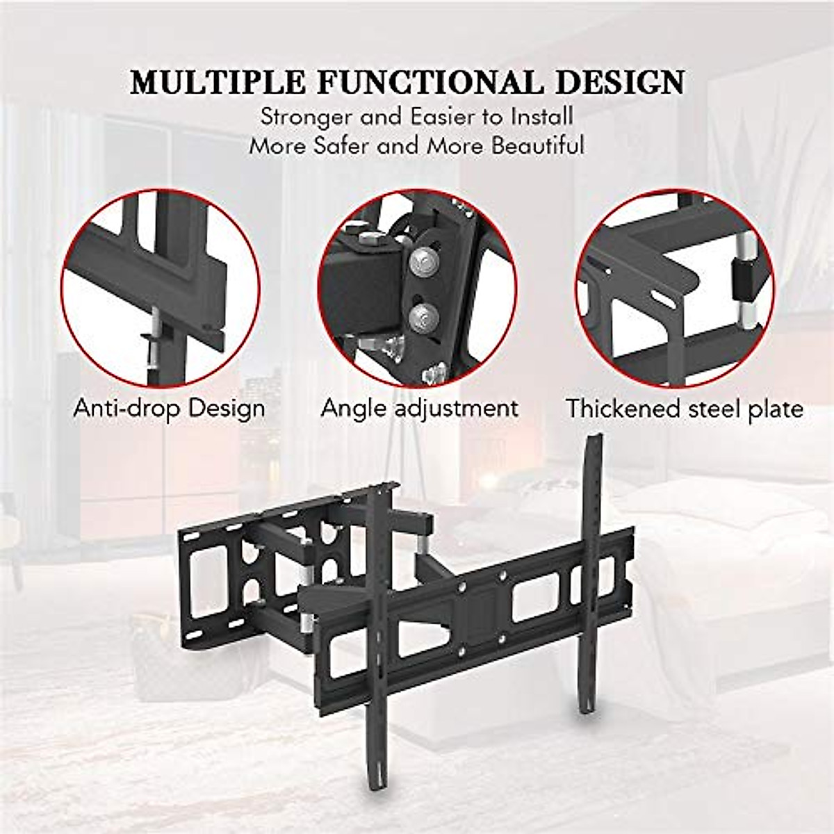 Stainless Steel Portable TV Wall Stand for Most 32-70 Inches Flat Curved TVs,Slim TV Wall Bracket up to 50KG Tilting Height Adjustable, Max VESA 600x400mm