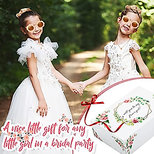 Hanaive 6 Pcs Flower Girl Gifts Flower Girl Proposal Box Set Necklace Round Flower Glasses Water Bottle Diamond Pen Hair Scrunchies Will You Be My Flower Girl Box for Wedding (Pink, Bright Style)