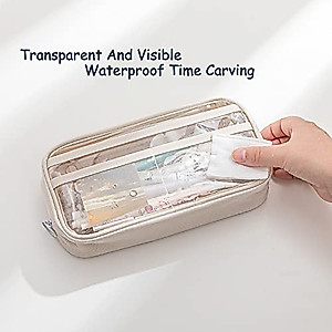 Clear Pencil Case Big Capacity Pen Bag Clear Case Marker Pouch Multifonction Organizer Box Transparent case Makeup Bag Office College School Gift for adults Teen Girl Boy
