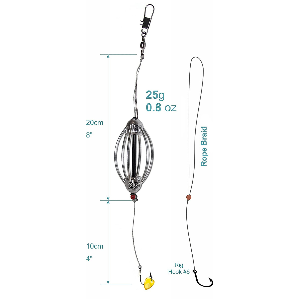 3pcs Carp Fishing Bait Feeder 0.8oz Steel Cask Fishing Rig Hook #6 Inline Fishing Tackle