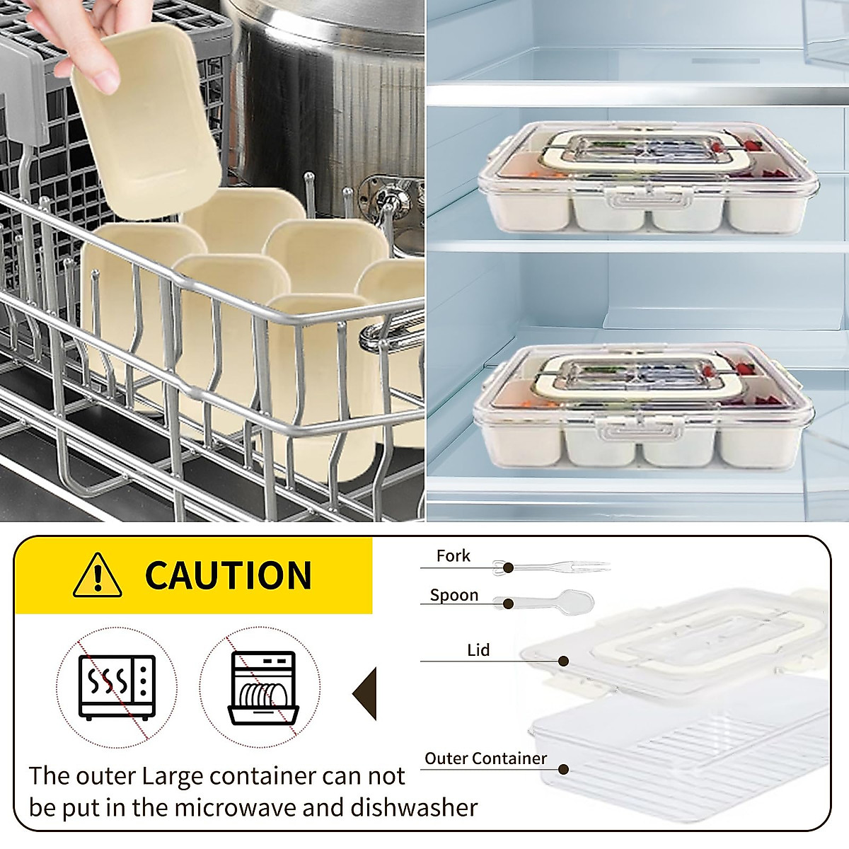 KVOOISD Divided Serving Tray with Lid and Handle, Clear Plastic Snackle Box Charcuterie Container 8 Compartments, Reusable Veggie Tray Fruit Tray,Large Snack Platter for Party Refrigerator Storage