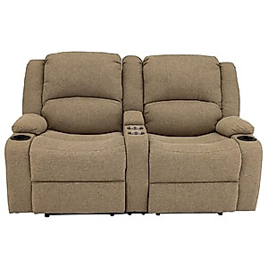 RecPro Charles 67" Double Recliner RV Sofa with Console and Cupholders | Zero Wall Loveseat for Camper | Wall Hugger Couch | Fifth Wheel Theater Seating | Replacement RV Furniture | Oatmeal Cloth