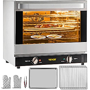 VEVOR Commercial Convection Oven, 66L/60Qt, Half-Size Conventional Oven Countertop, 1800W 4-Tier Toaster w/ Front Glass Door, Electric Baking Oven w/ Trays Wire Racks Clip Gloves, 120V
