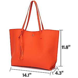 IBLUE Women Tote Bag Purse Large Faux Leather Shoulder Bag Tassel Satchel Handbags, D1059 (orange)