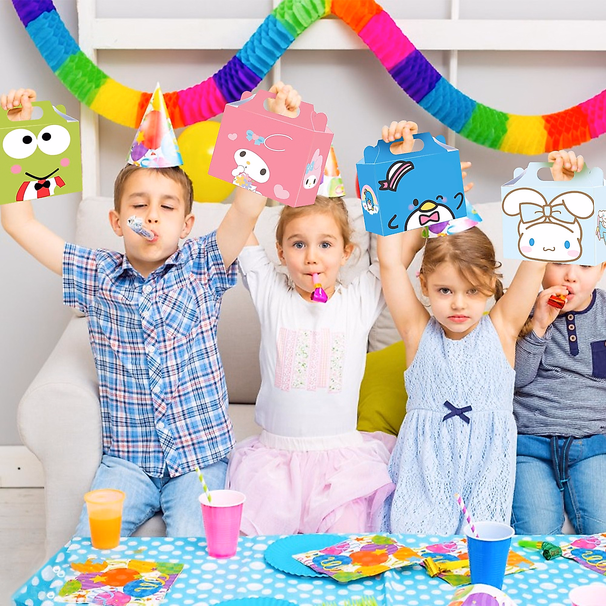 24Pack Party Gift Boxes Party Favors/Candy Boxes, Tote Boxes, Gift Boxes for Kids Paper Favor Packs Adults Birthday Party Decora- 12 Pattern