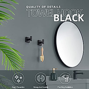 KOKOSIRI Robe Hooks Bathroom Towel Hook 2 Pack Bath Towel Rings Hand Towel Holder Matte Black B1013BK-P2+B3007BK