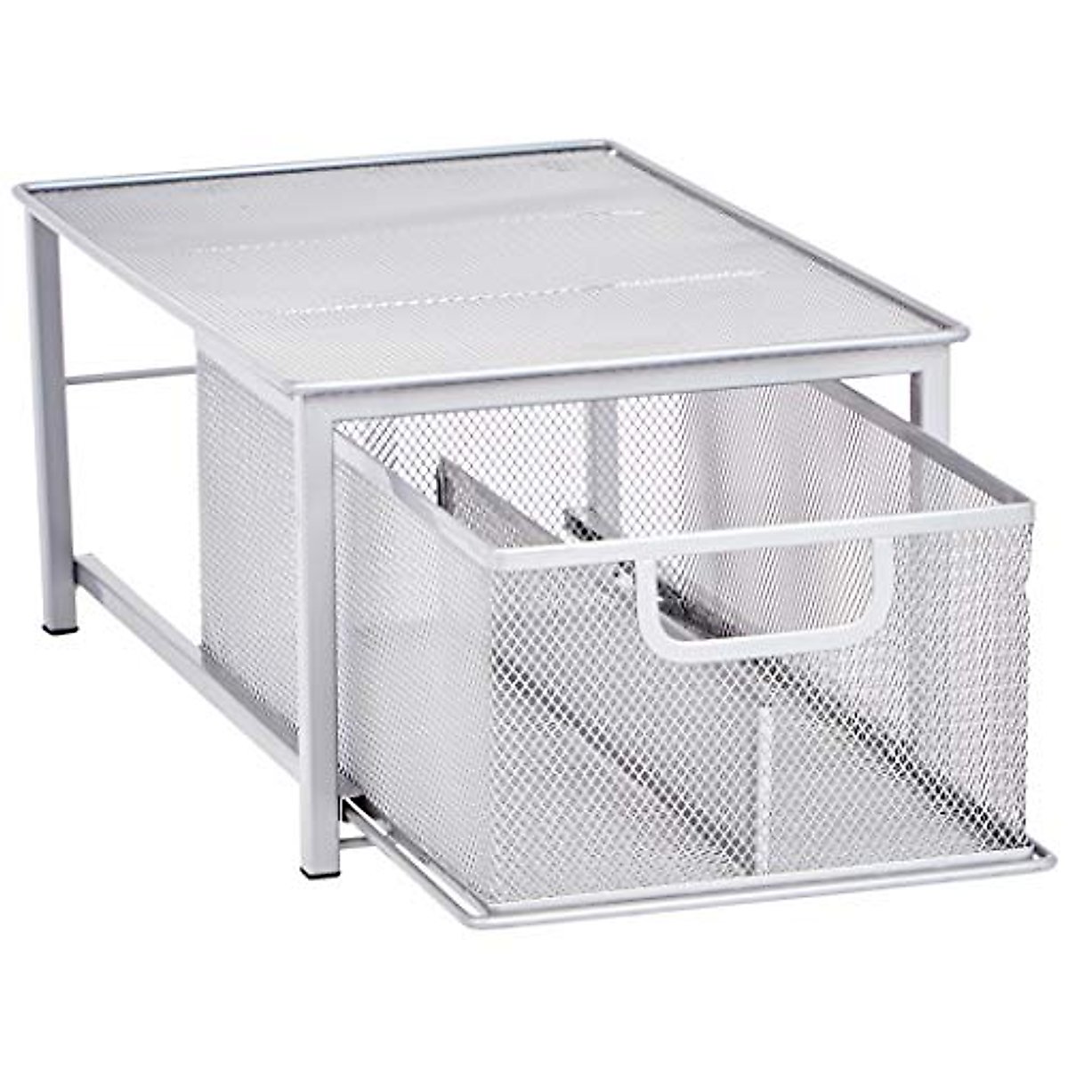 Amazon Basics Mesh Sliding Basket Drawer Storage Shelf Organizer, Silver