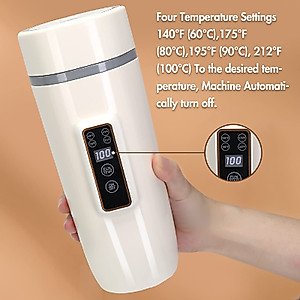 Travel Water Kettle,Portable 350ml Electric Heating Cup,Stainless Steel Bottle Heating Water Boilers Hot Water Maker for Brew Milk Powder,Coffee Tea Fast Boil Auto Shut Off Father's Day Gift(White)