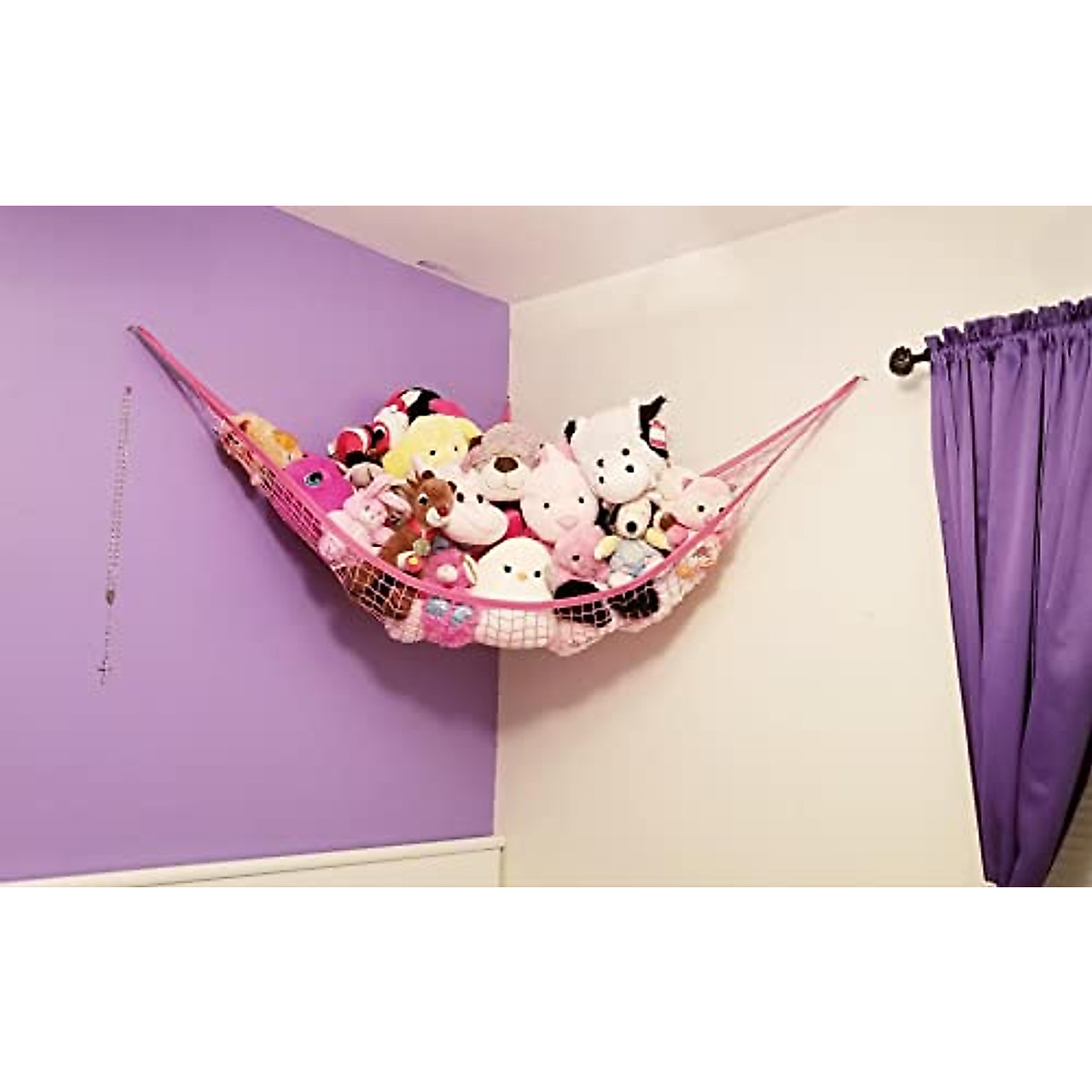 Huijukon Corner Toy Storage Net Hammock Organizersr Collection for Stuffed Animals Squishmallows Teddy Cuddly Plush Soft Toys | Size: 72" x 48" x 48" (Pink)