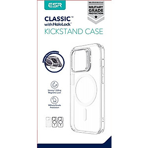 ESR for iPhone 13 Case/iPhone 14 Case, Compatible with MagSafe, Built-in Camera Ring Stand, Military-Grade Protection, Magnetic Phone Case for iPhone 13/14, Classic Kickstand Case (HaloLock), Clear