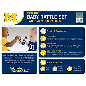 BabyFanatic Wood Rattle 2 Pack - NCAA Michigan Wolverines - Officially Licensed Baby Toy Set