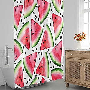 XMNYGJ Shower Curtain Red Pink Watermelon Shower Curtain Set with 12 Plastic Hooks Waterproof Fabric Bath Curtains for Bathroom Decor Machine Washable 72 x 72 Inches