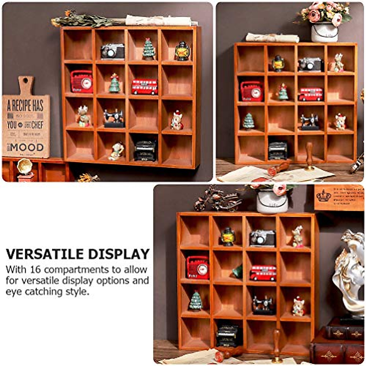 Cabilock 16 Compartment Wood Freestanding Wall Mounted Shadow Box Display Shelf Shelving Unit Desktop Wall Shelf Rack Decorations