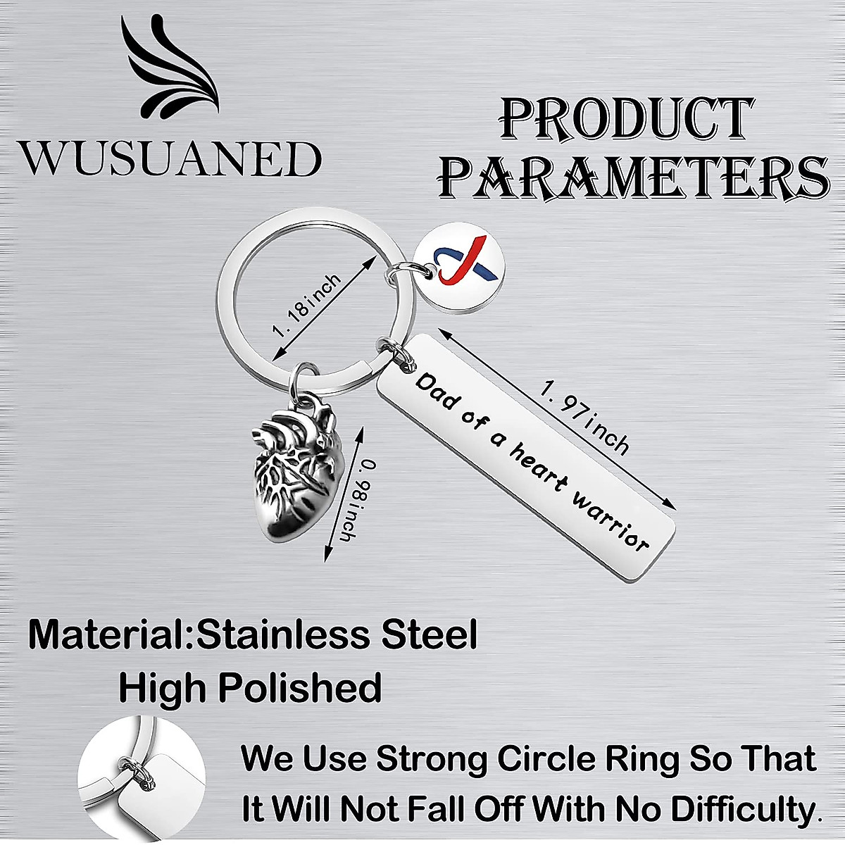 WUSUANED CHD Keychain Mom/Dad of A Heart Warrior Keychain Congenital Defect Awareness Gift for Heart Warrior Mom Dad (dad of a heart warrior K)