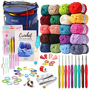Crochet Kit for Beginners Adults and Kids - Make Amigurumi and Crocheting Kit Projects - Beginner Crochet Kit Includes 20 Colors Crochet Yarn, Crochet Hooks, Book, Crochet Bag etc, Crochet Starter Kit
