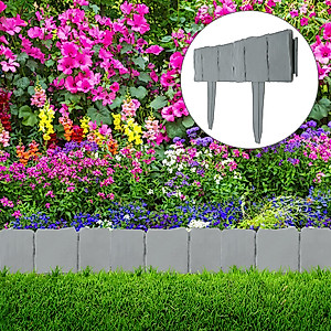 Yaegoo Garden Border Edging, 20 Pcs Stones Effect Fence Decorative Flower Bed Edging for Garden, Lawn and Landscape Edging, Interlocking Outdoor Lawn Stakes (Gray)