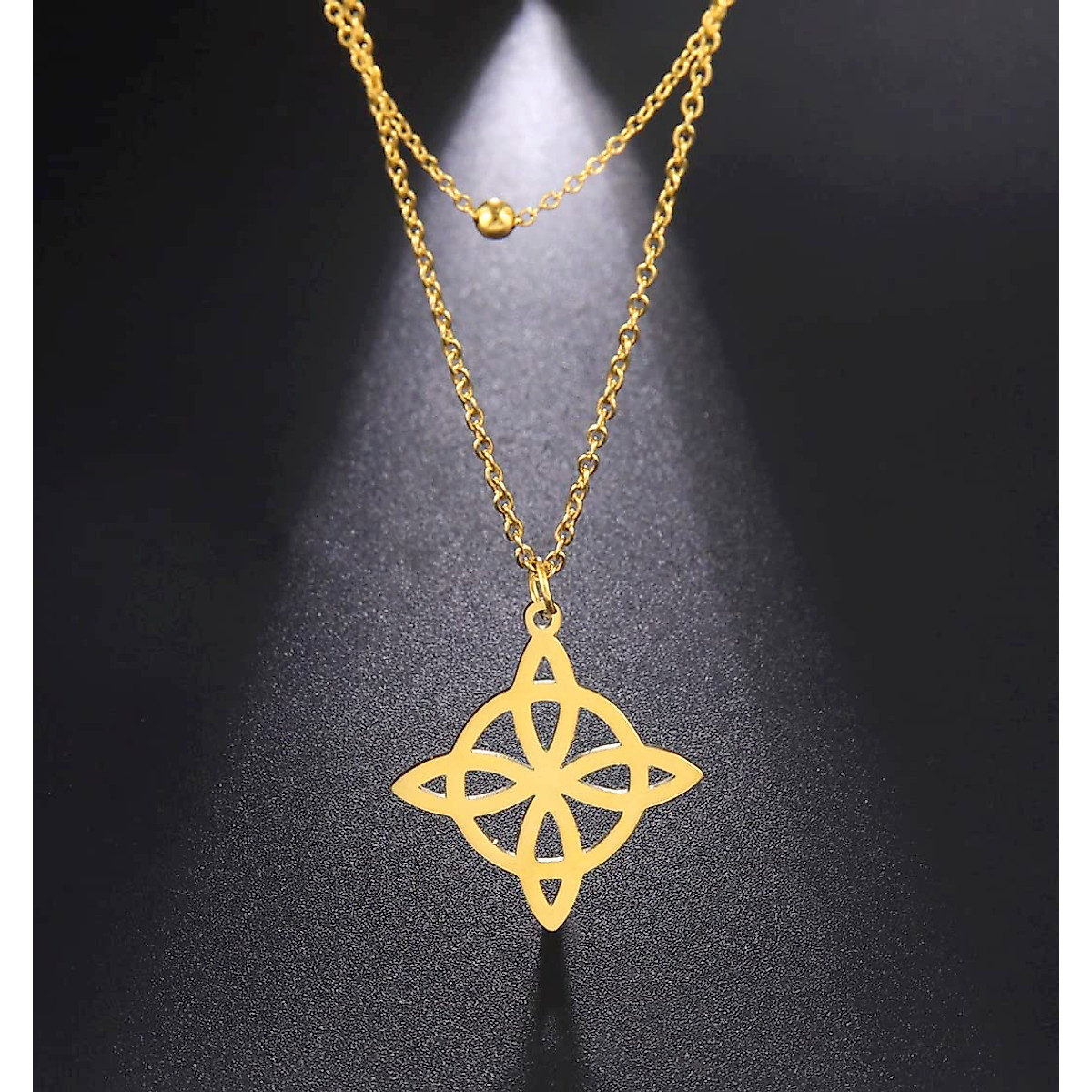 Witches Knot Bracelet For Women Stainless Steel Celtic Knot Wiccan Symbol Layered Bracelet Unique Charm Adjustable Double Layer Bracelet Jewelry Gifts (gold 3, Stainless Steel)