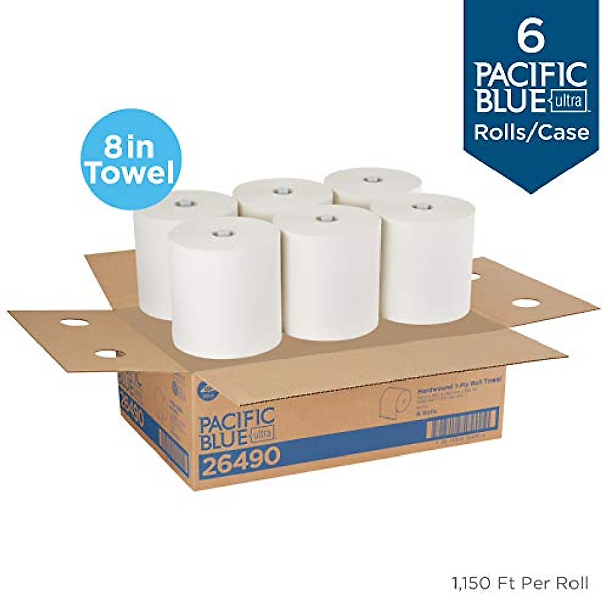 Georgia-Pacific 26490 Blue Ultra 8" High-Capacity Recycled Paper Towel Roll, White, Pack of 1150