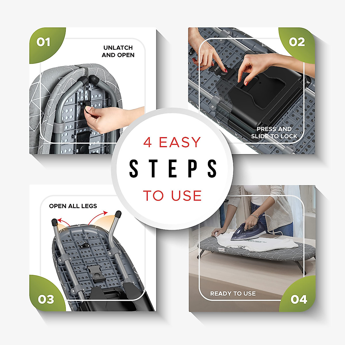 XABITAT Table Top Ironing Board with Wall Mount, D-Crease, Portable Space Saving Mini Laundry Room Iron Board, Foldable Small Ironing Board with Iron Holder, Grey