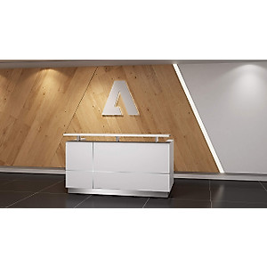 GW FURNITURE Modern Gloss White Reception Desk (63") with Quartz-Stone Counter TOP