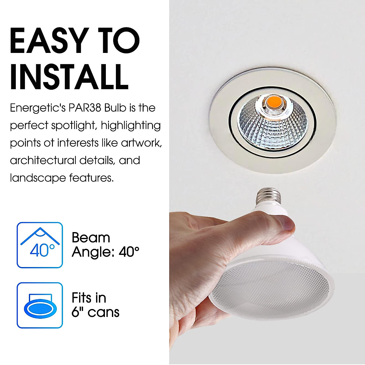 Energetic 1250LM Outdoor Par38 Led Flood Light Bulb,13.5W=100W,Dimmable, 5000K Daylight,E26 Base, Waterproof Led Spotlight Bulb, UL Listed (6 Pack)