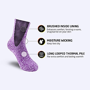 HOT FEET Boys and Girls 2 Pack Heavy Thermal Socks - Traps in Warmth – Kids Thick Insulated Crew for Casual Cold Weather Use (Pink & Purple)