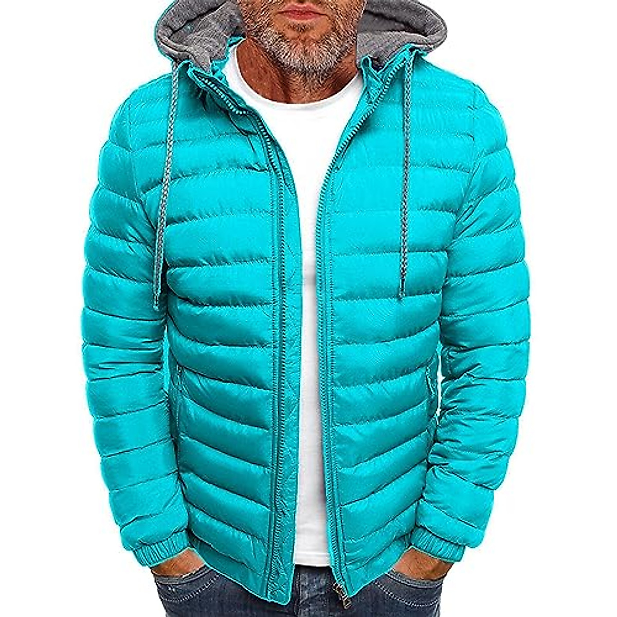 Ymosrh Down Jacket Men Hiking, Hooded Lightweight Puffer Jacket Winter Coat Packable Jacket Bubble for Mens Jacket Large Coat Jacket Chamarra para Hombre Invierno Coat Jacket Coats (M, Sky Blue)