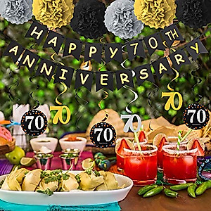 Yoaokiy 70th Anniversary Decorations Kit - 16Pcs - Including 1Pcs Happy 70th Anniversary Banner, 9Pcs 70 Hanging Swirl, 6Pcs Poms - 70th Wedding Anniversary Party Decorations Supplies…