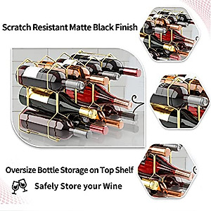 Buruis Countertop Wine Rack - 14 Bottle Wine Holder for Red White Wine Storage - Freestanding Metal Wine Rack - Small Tabletop Wine Rack - 3 Tier Modern Wine Bottle Holder (Gold)