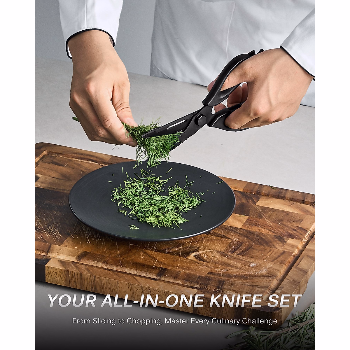 KYOKU Kitchen Knife Set with Block, German High Carbon Steel 15pc Knife Block Set, Samurai Series Knife Block with Knives for Kitchen, Professional Chef Knife Set with Sharpening Steel & Shears