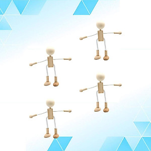 EXCEART Wood Peg Dolls 4Pcs Unfinished Wooden Peg Doll Adjustable Wood Peg People Doll Robot Paintable Bodies Figures for DIY Arts Crafts Peg Game Party Favor