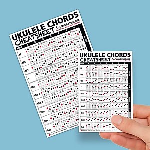 Small + Large Ukulele Chords Cheatsheet Bundle - Laminated and Double Sided Pocket Reference 4"x6" and 6"x9" • Best Music Stuff