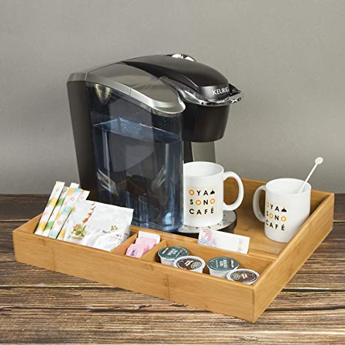 Creative Home Natural Bamboo Multipurpose Organizer Coffee Machine Accessories Storage Tray, 18.3" x 15" x 3" H, Natural Finish