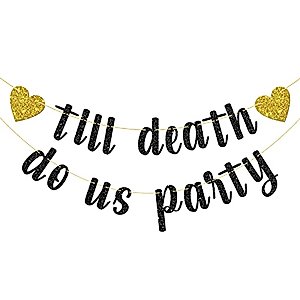 Belrew Till Death Do Us Party Banner, Engagement Party Decor, Bridal Shower Party Decoration Supplies, Glittery Black