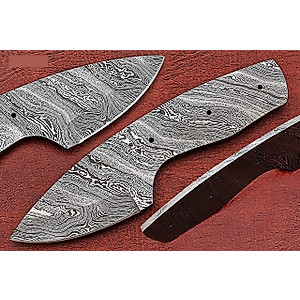 Knife Making Supplies Damascus Steel Blank Blade 6.5 inches Long Hand Forged Compact Skinning Knife, Spear Point Blade Pocket Knife with 3 Pin Hole, 2.5 inches Cutting Edge, 3.5" Scale Space
